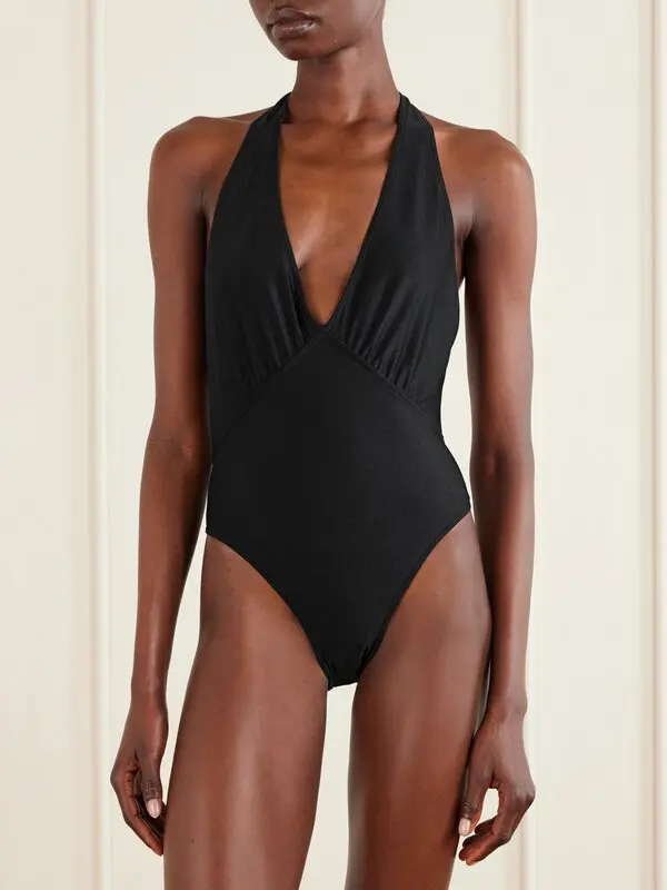Saint Laurent Gathered Halterneck Swimsuit - Black
