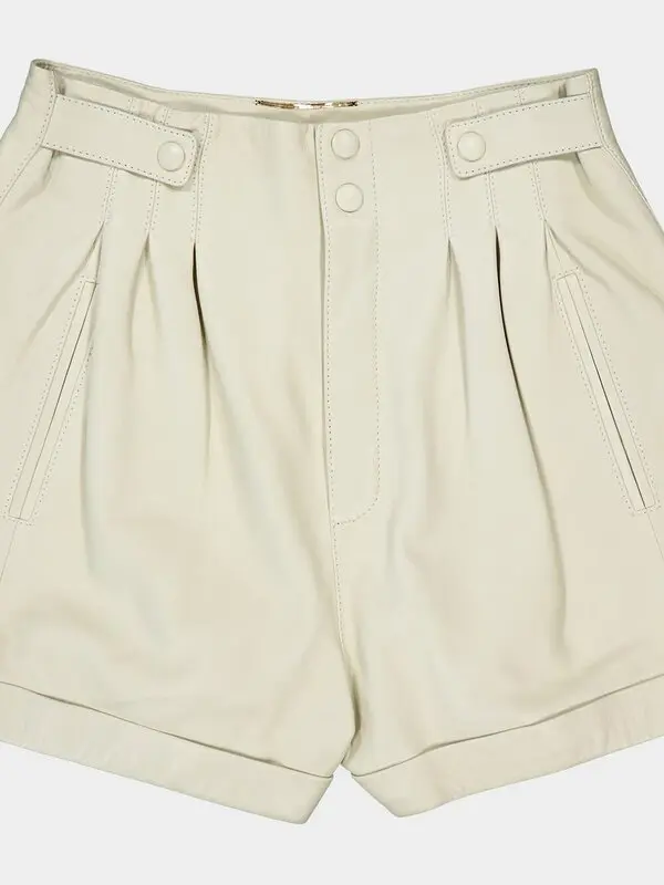 Saint Laurent Button Detailed High Waist Shorts - Cream