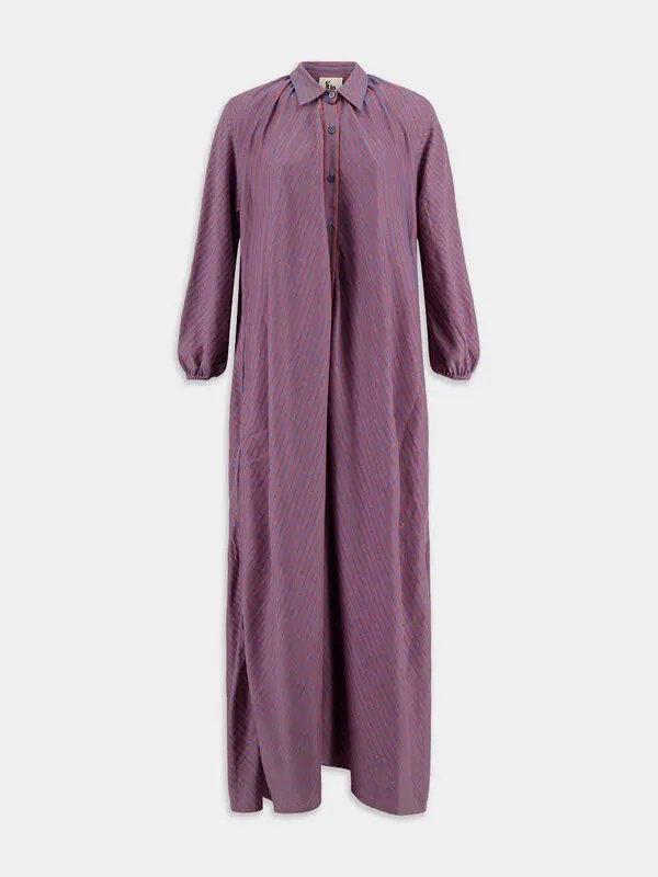 PAULA Striped Cotton Dress - Blue