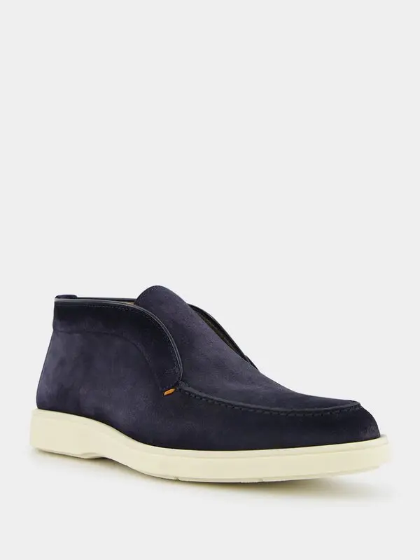 Santoni Almond-toe Suede Boots - Blue
