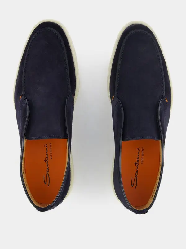 Santoni Almond-toe Suede Boots - Blue
