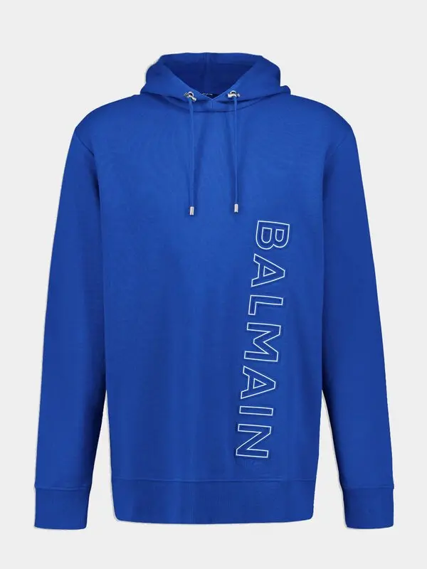 Balmain Embossed-logo Drawstring Hoodie - Blue