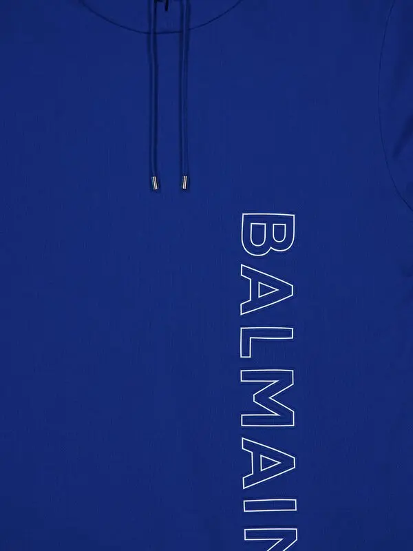 Balmain Embossed-logo Drawstring Hoodie - Blue