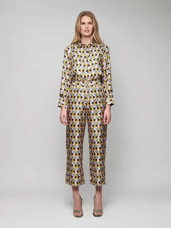 PAULA Sonia Printed Silk Trousers - Blue