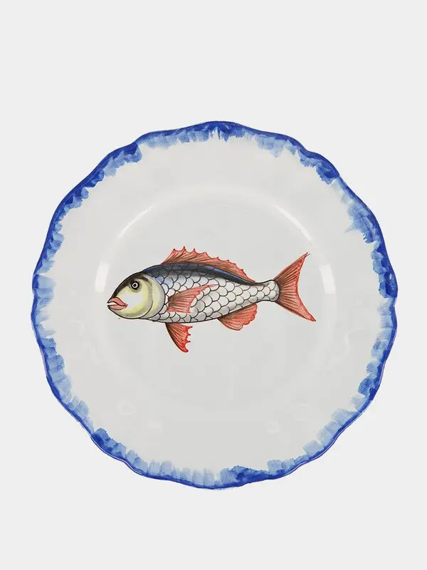 LES-OTTOMANS La Menagerie D'été Fish Dinner Plate - Blue