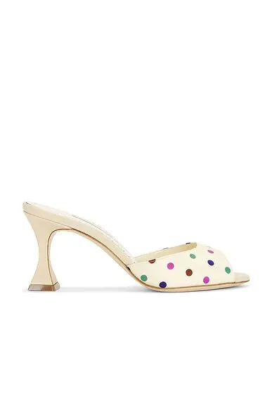 Manolo Blahnik Jadaron 70 Polka Dot Mule Sandal - Cream