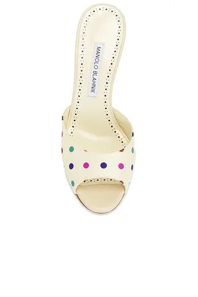 Manolo Blahnik Jadaron 70 Polka Dot Mule Sandal - Cream