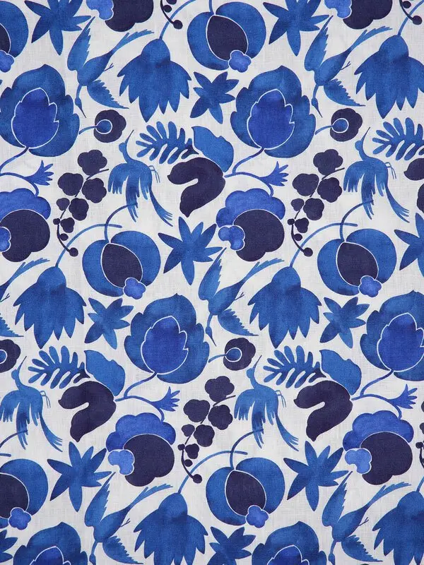 La DoubleJ Wildbird Blu Linen Tablecloth - Blue