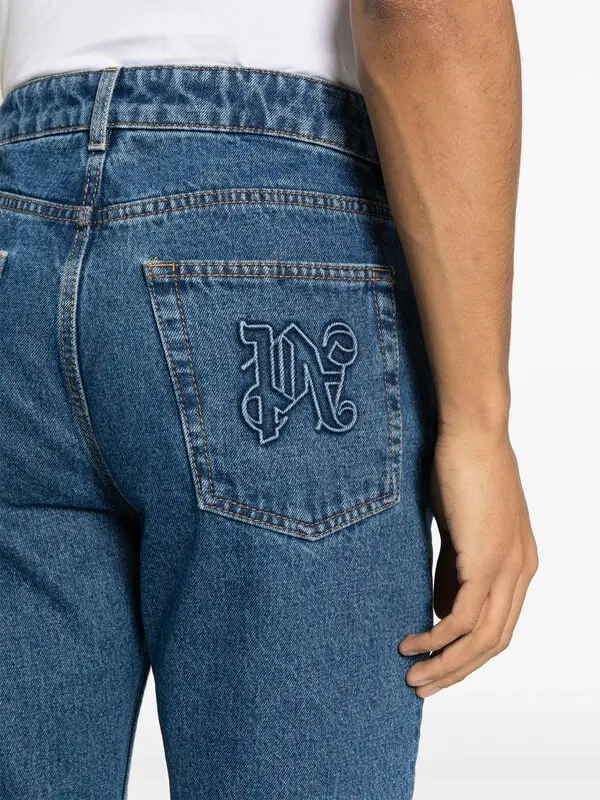 Palm Angels Monogram Straight-leg Jeans - Blue