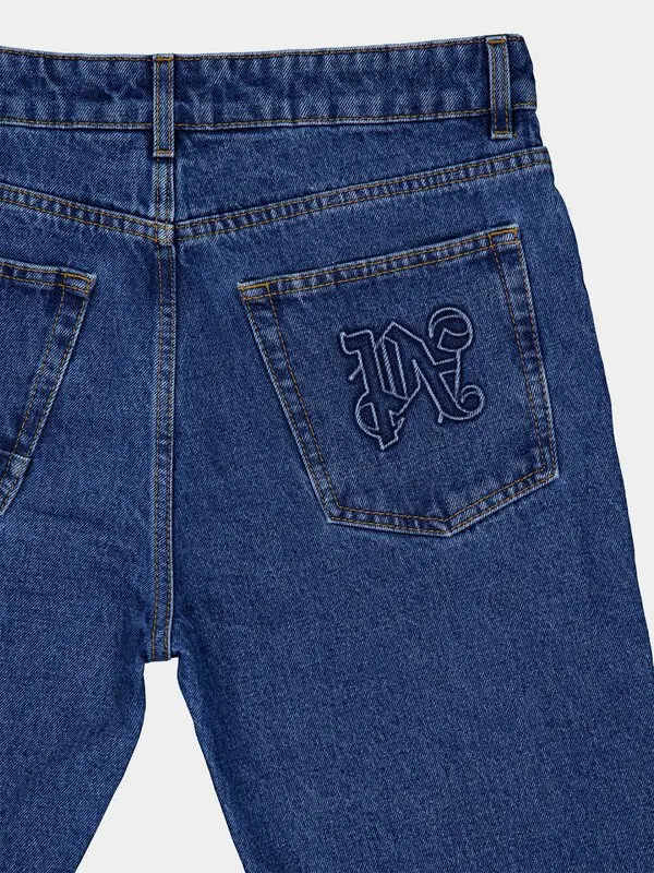 Palm Angels Monogram Straight-leg Jeans - Blue