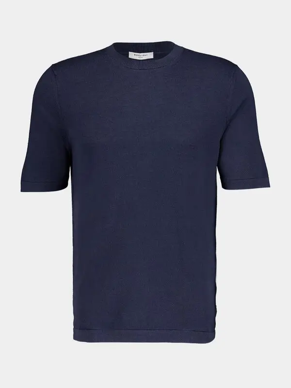 Boglioli Cotton-silk Blend Navy T-shirt - Blue