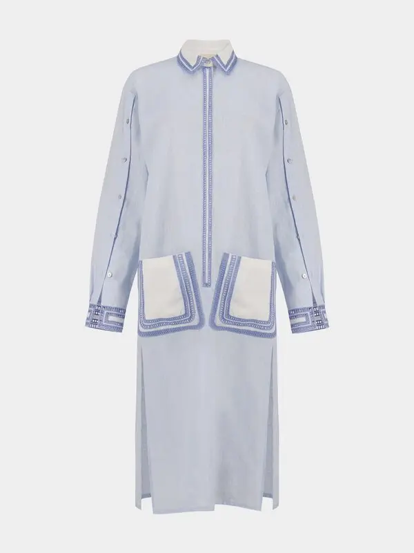 PAULA Altair English Embroidered Linen Dress - Blue