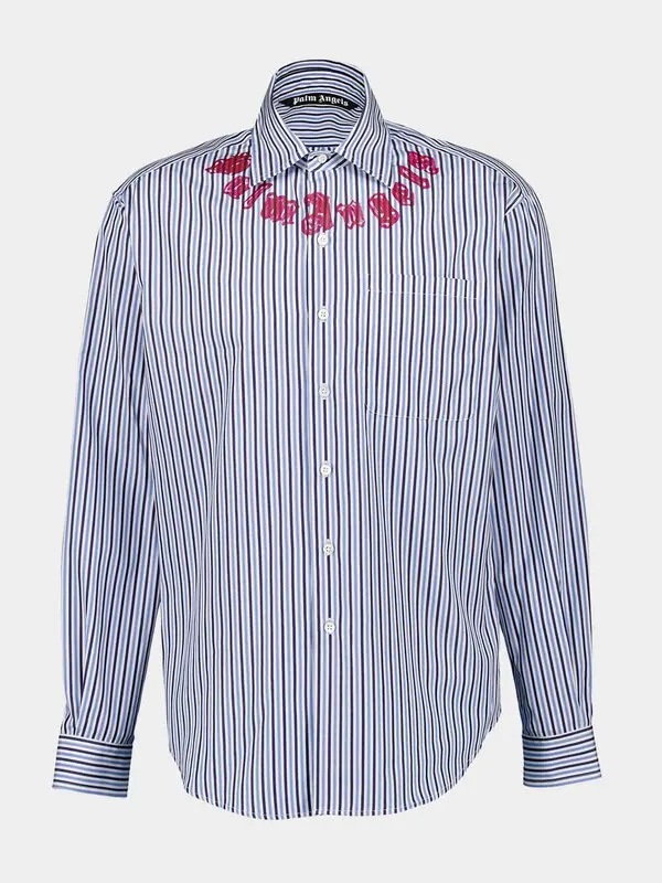 Palm Angels Neck Logo Classic Shirt - Blue