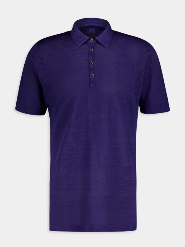 120% Lino Regal Navy Linen Polo - Blue