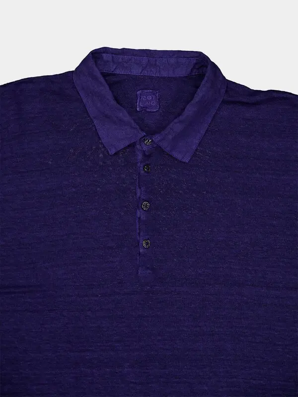 120% Lino Regal Navy Linen Polo - Blue
