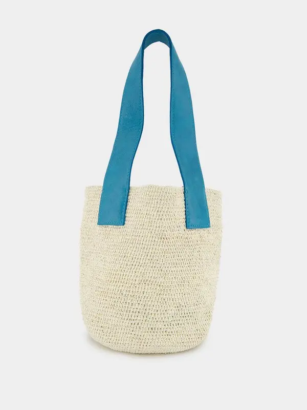 SENSI STUDIO El Viajero Mini Straw Turquoise Leather Bag - Blue