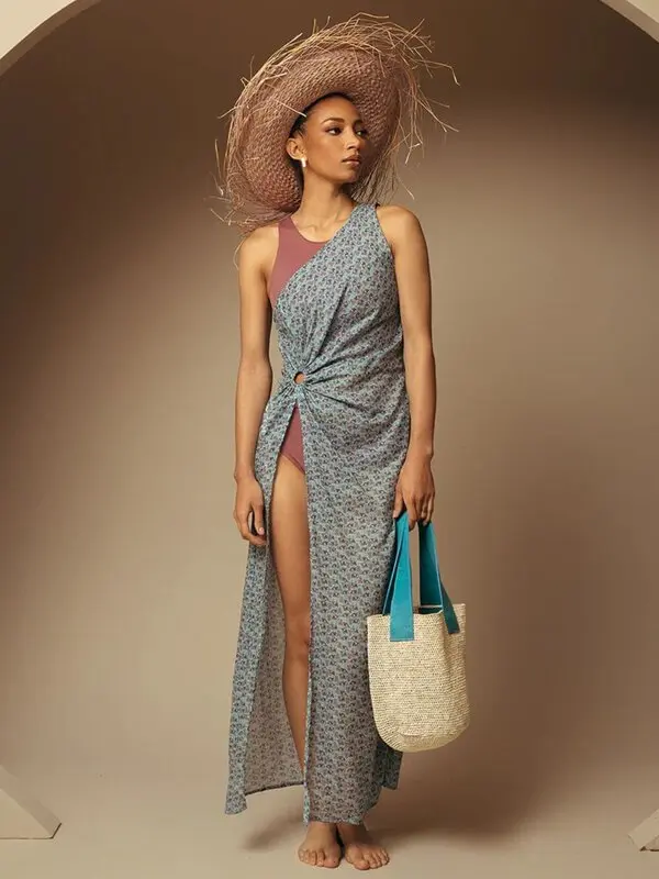 SENSI STUDIO El Viajero Mini Straw Turquoise Leather Bag - Blue
