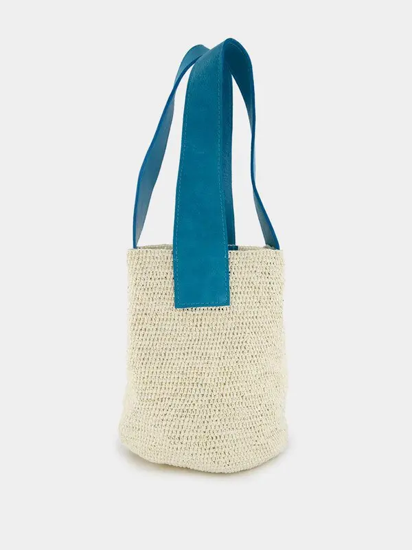 SENSI STUDIO El Viajero Mini Straw Turquoise Leather Bag - Blue