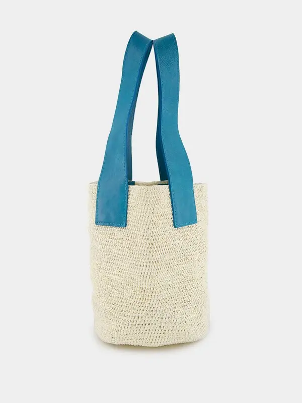 SENSI STUDIO El Viajero Mini Straw Turquoise Leather Bag - Blue