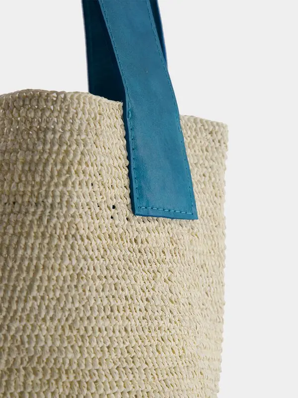 SENSI STUDIO El Viajero Mini Straw Turquoise Leather Bag - Blue