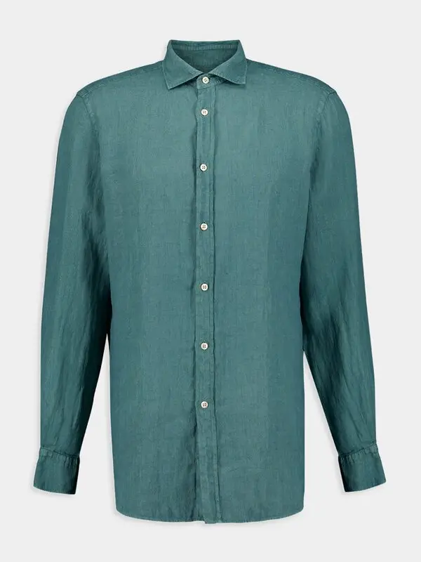 Boglioli Teal Linen Shirt - Blue