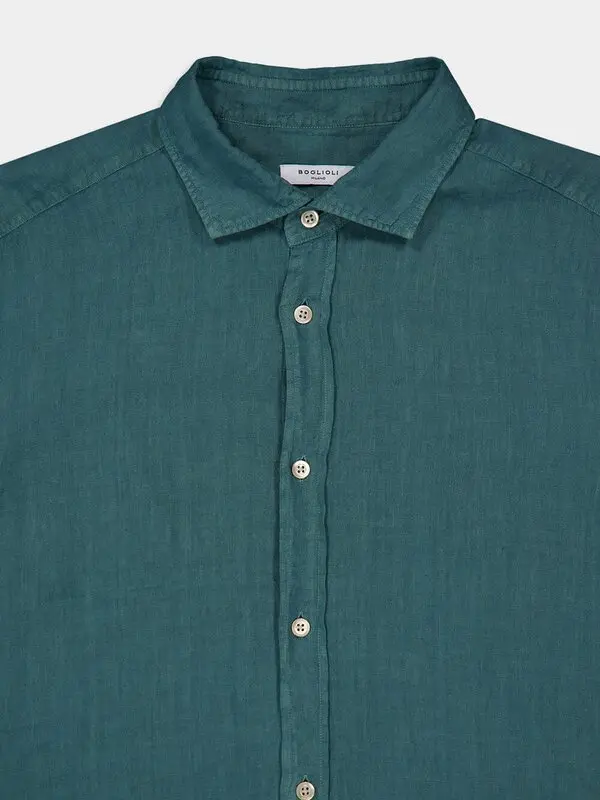 Boglioli Teal Linen Shirt - Blue