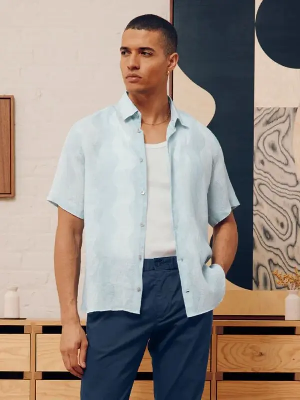 Frescobol Carioca Cabana Stripe Castro Linen Shirt - Blue