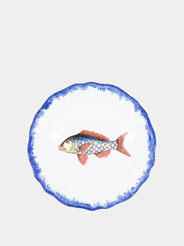 LES-OTTOMANS La Ménagerie D'été Fish Dessert Plate - Blue