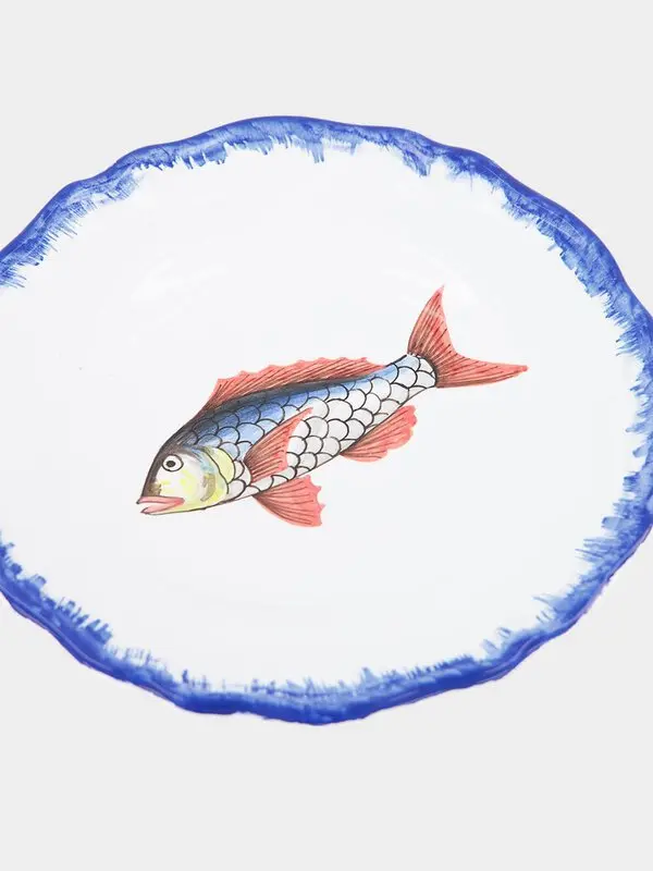 LES-OTTOMANS La Ménagerie D'été Fish Dessert Plate - Blue