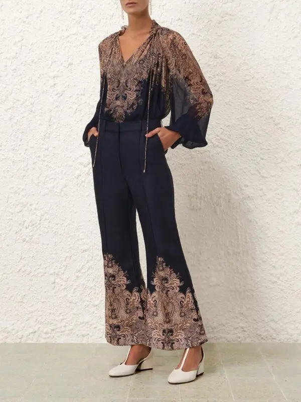 Zimmermann Paisley Flare Pants - Blue