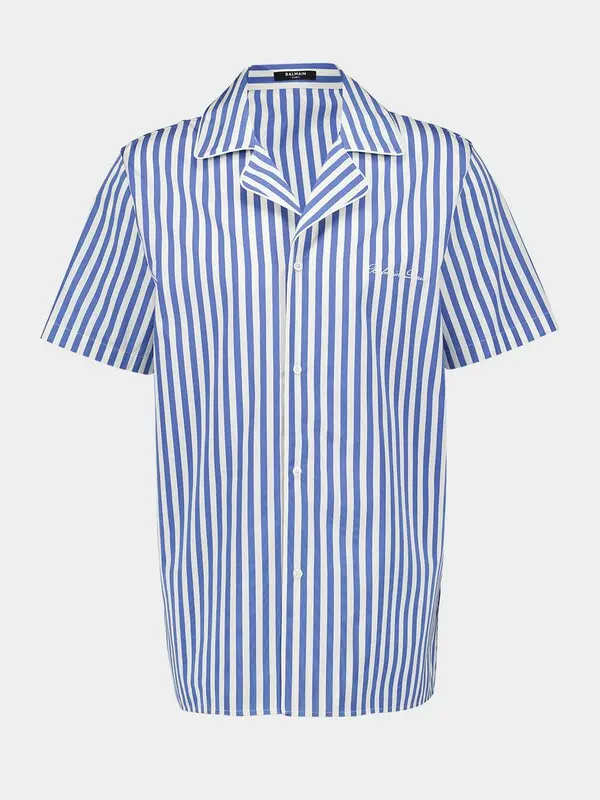 Balmain Short-sleeved Striped Cotton Pyjama Shirt - Blue