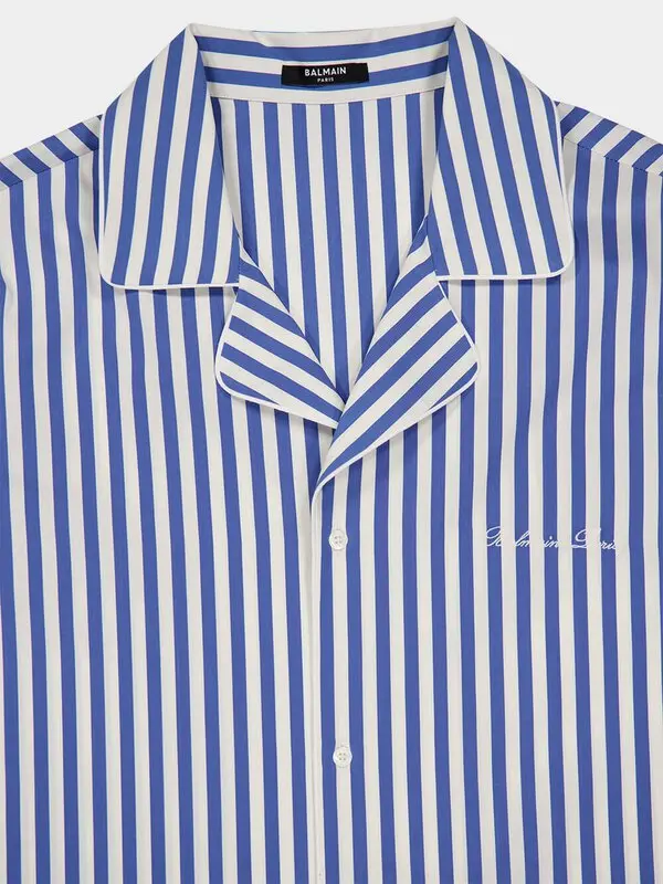 Balmain Short-sleeved Striped Cotton Pyjama Shirt - Blue