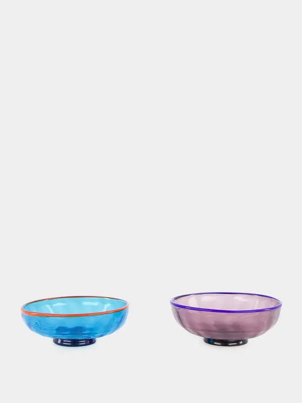 La DoubleJ Set Of 2 Glass Nut Bowls - Blue
