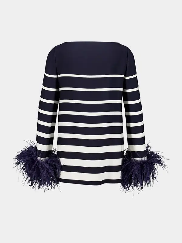 Valentino Garavani Striped Feather-trimmed Blouse - Blue