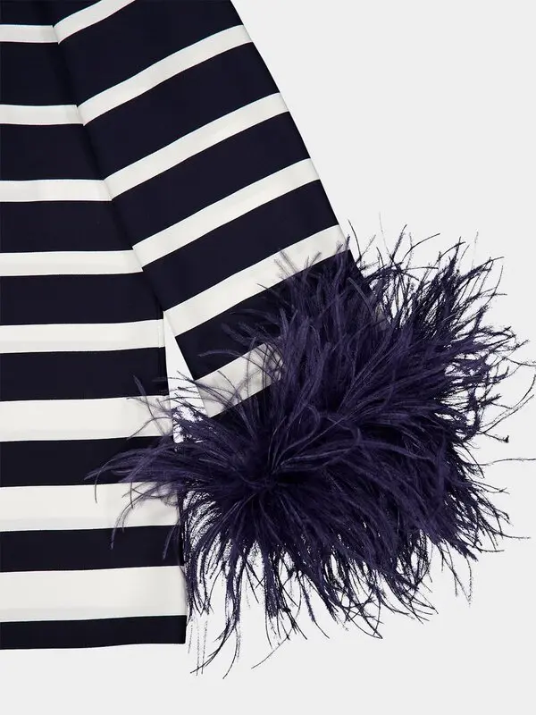 Valentino Garavani Striped Feather-trimmed Blouse - Blue