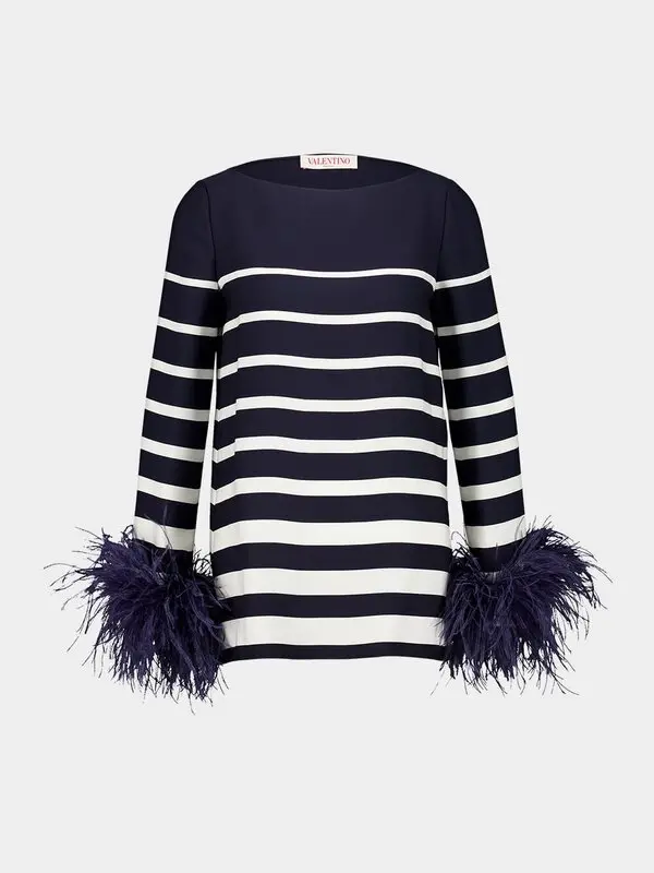 Valentino Garavani Striped Feather-trimmed Blouse - Blue