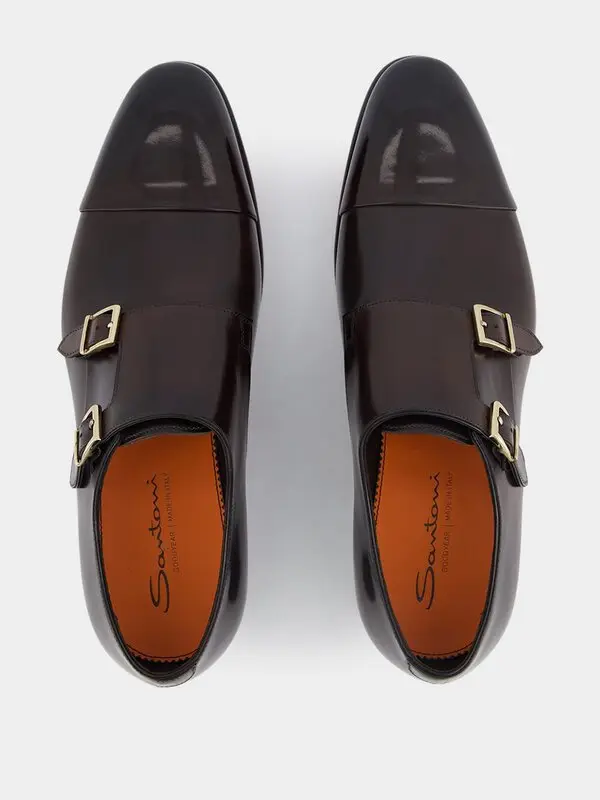 Santoni Leather Double-buckle Shoes - Brown