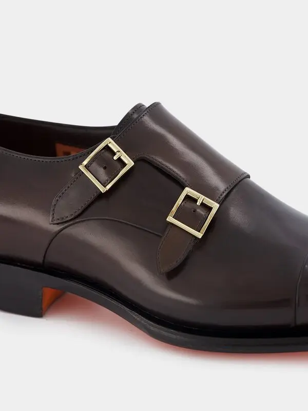 Santoni Leather Double-buckle Shoes - Brown