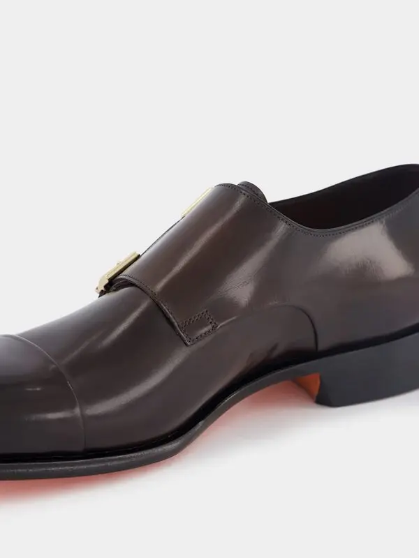 Santoni Leather Double-buckle Shoes - Brown