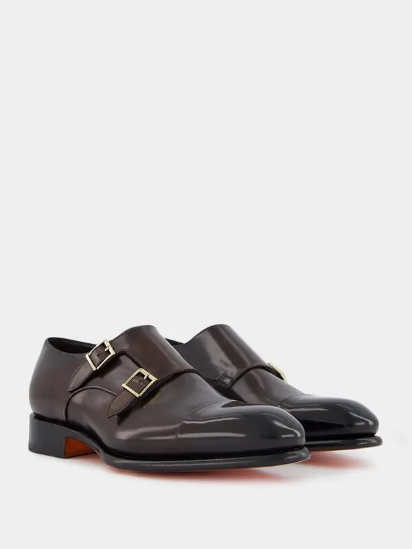 Santoni Leather Double-buckle Shoes - Brown