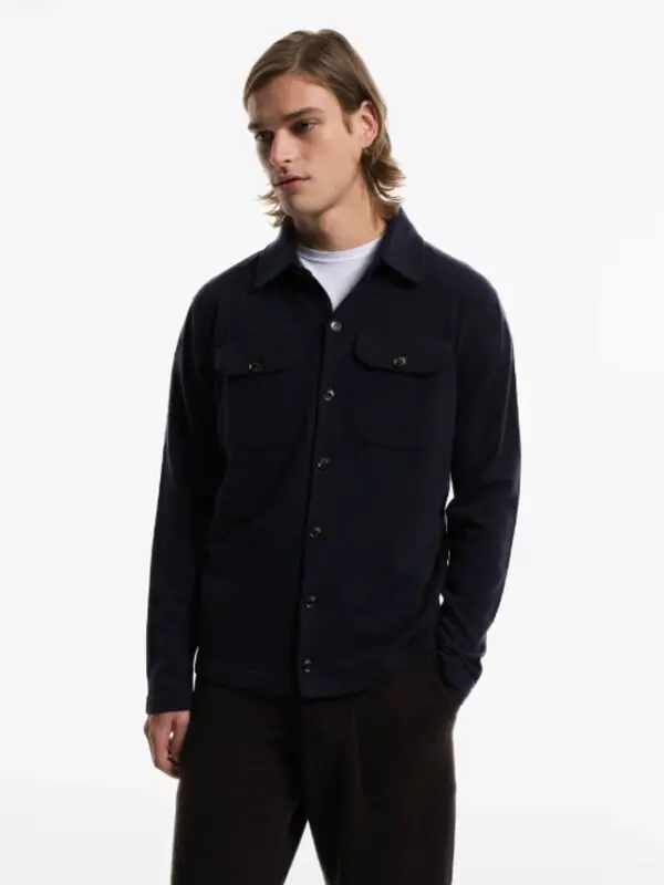 PIACENZA CASHMERE 1733 Navy Cashmere Shirt Jacket - Blue
