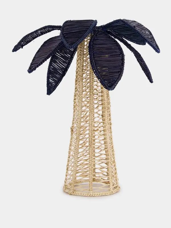 CORO CORA Navy Palm Tree Iraca Large Candle Holder - Blue