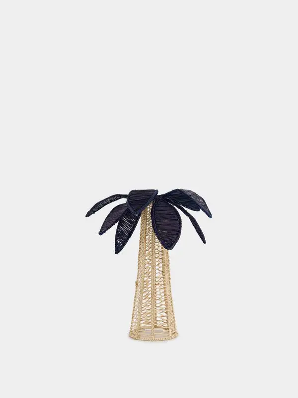 Coro Cora Navy Palm Tree Iraca Large Candle Holder - Blue