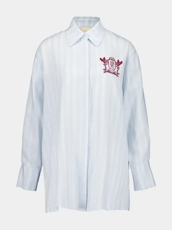 PAULA Isoetes Linen Striped Shirt With Embroidery - Blue