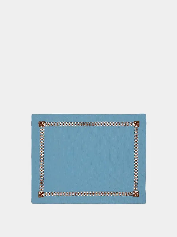 HOUSE OF CAPRICORN Hand-embroidered Linen Placemat - Blue