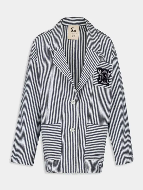 PAULA Nymphaea Hand-woven Striped Blazer With Embroidery - Blue