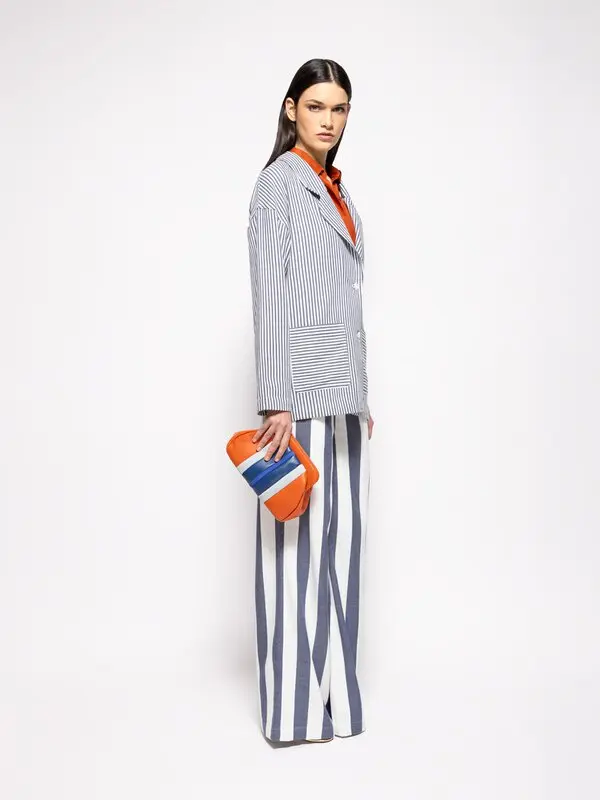 PAULA Nymphaea Hand-woven Striped Blazer With Embroidery - Blue