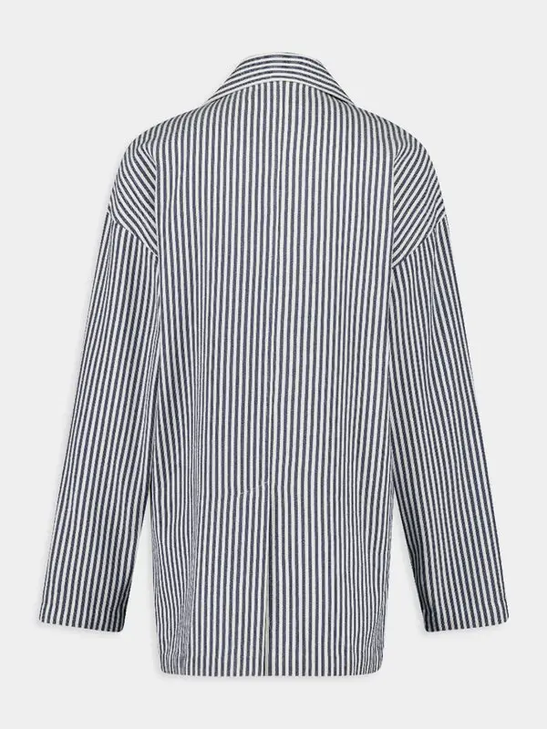 PAULA Nymphaea Hand-woven Striped Blazer With Embroidery - Blue