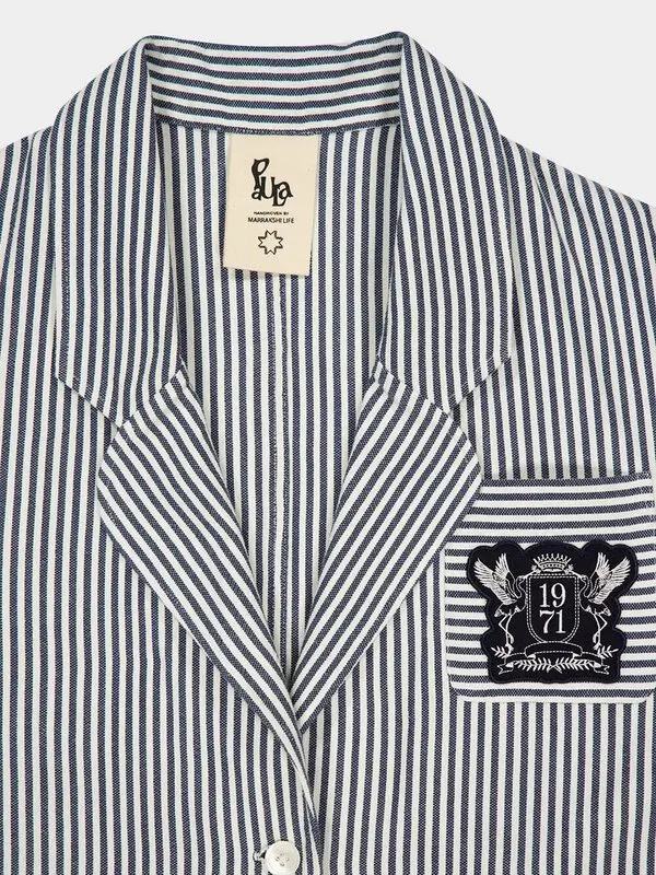 PAULA Nymphaea Hand-woven Striped Blazer With Embroidery - Blue