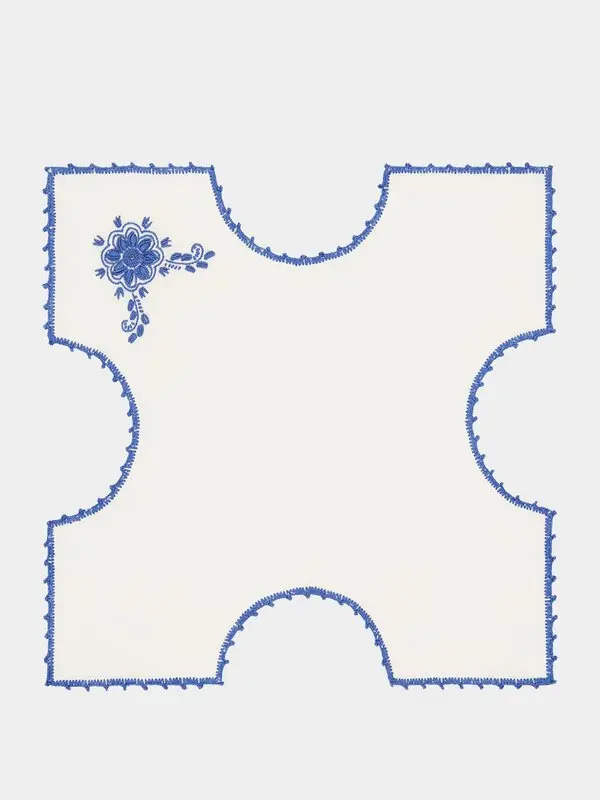 HOUSE OF CAPRICORN Hand-embroidered Linen Basket Cloth - Blue